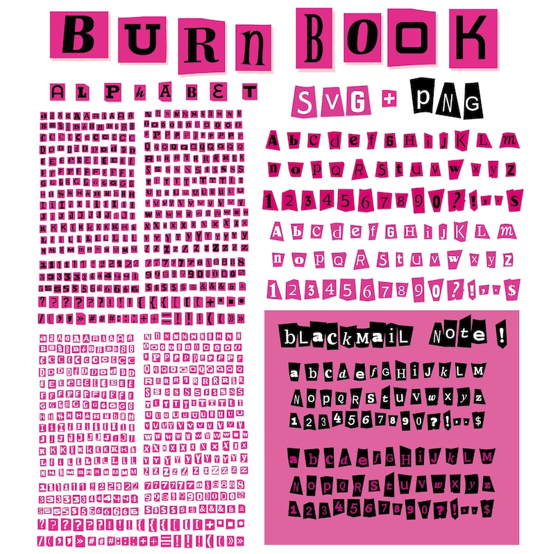 Burn Book Letter Bundle, Numbers, Clipart and Glyphs, Burn Book Letters ...