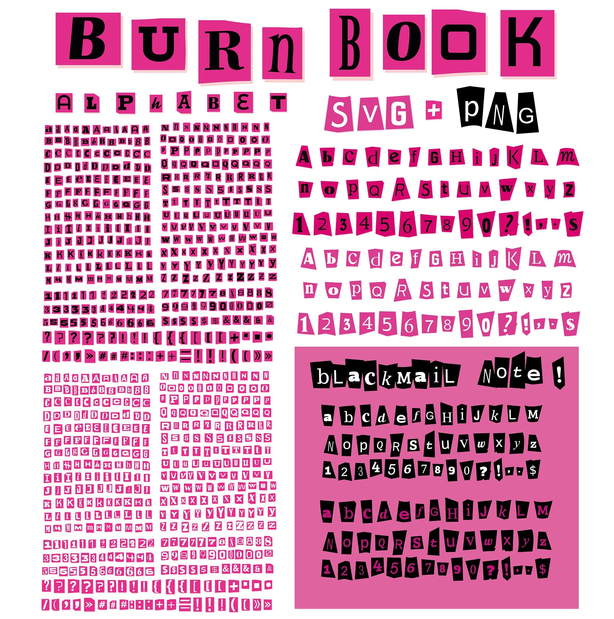 Burn Book Letter Bundle, Numbers, Clipart and Glyphs, Burn Book Letters ...