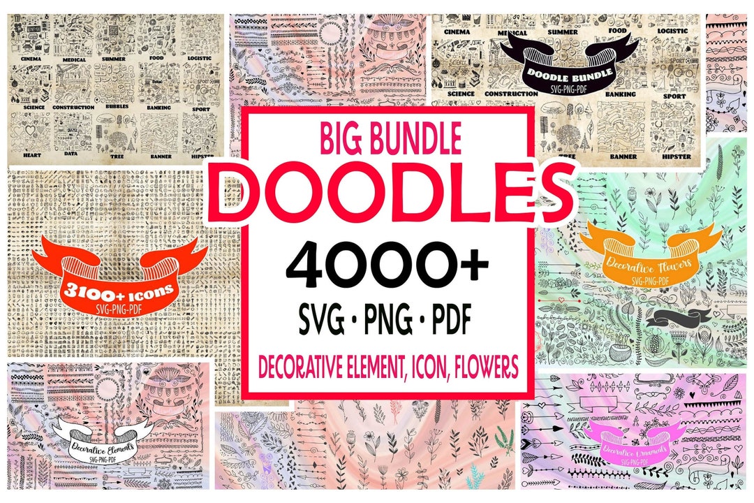 4000+ Doodle SVG Bundle | Floral Borders, Frames , Decorative Clipart ...