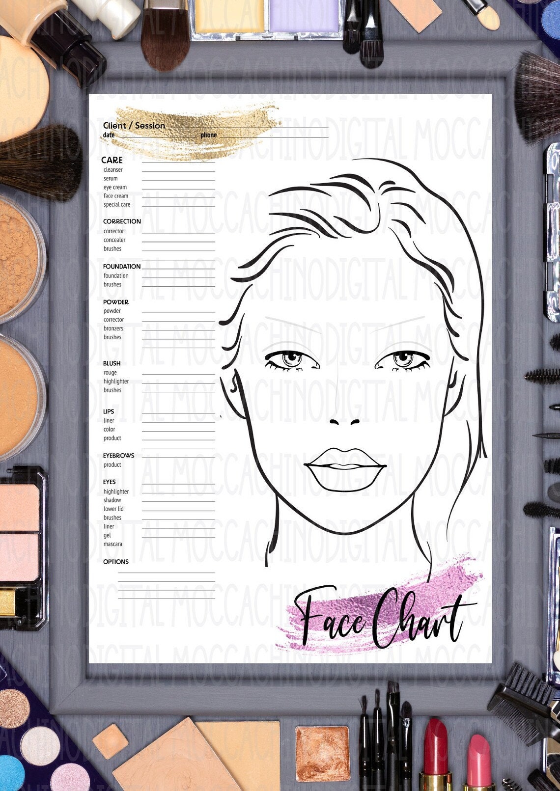 Female Face Chart, Face Chart for Makeup ,printable Makeup Artist ...