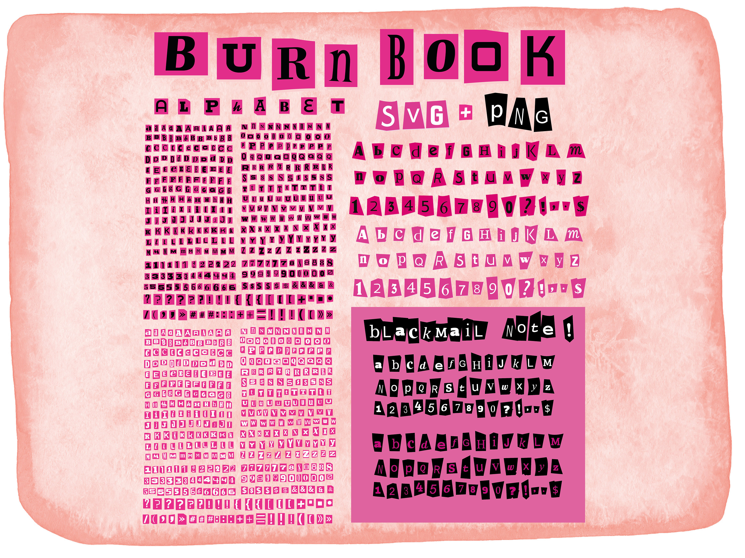 Burn Book Letter Bundle, Numbers, Clipart and Glyphs, Burn Book Letters ...