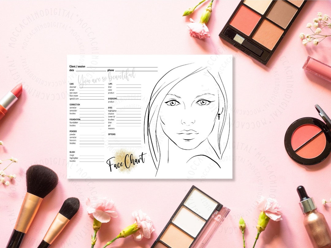 Beauty Chart, Face Chart or Makeup Chart. 3 SIZE Printable Make up ...