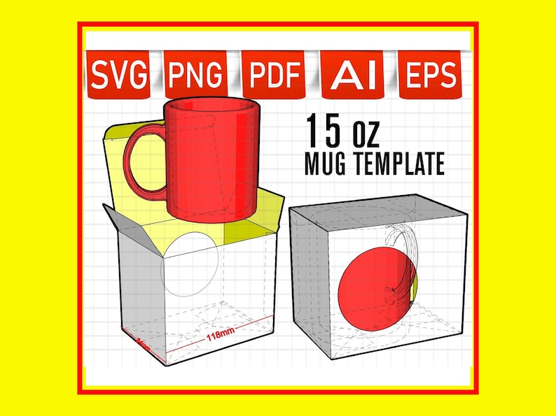 15oz Mug Box SVG Template With Window, Mug Box SVG, Mug Box Eps, Gift ...