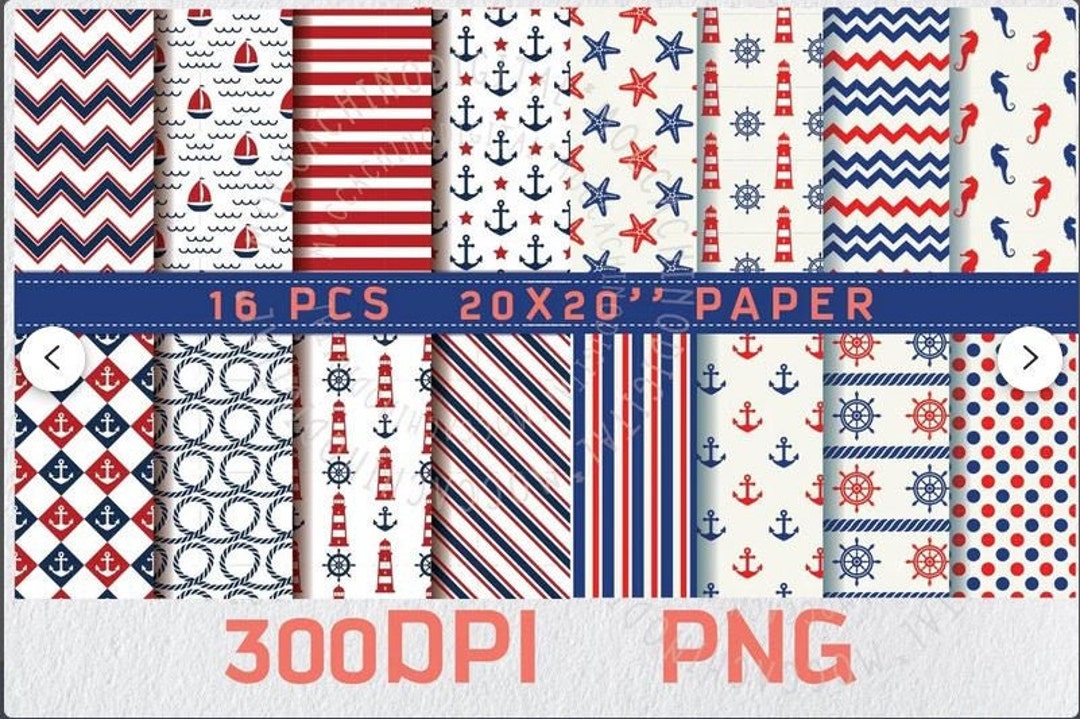 20x20" Nautical Digital Paper | Ahoy Scrapbook & Chevron Background - Etsy