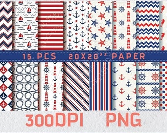 Nautical Digital Paper, Ahoy Scrapbook Papers, Chevron Background ...