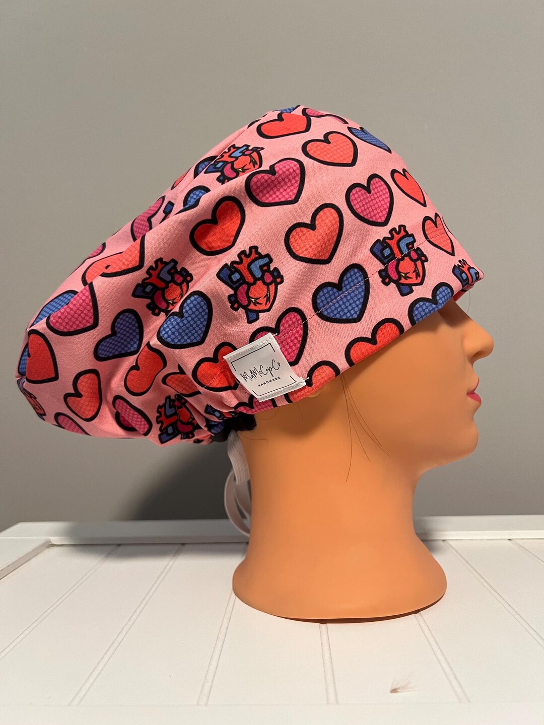 Euro or Ponytail Style Scrub Cap Cardiac, Hearts, Anatomical Heart ...