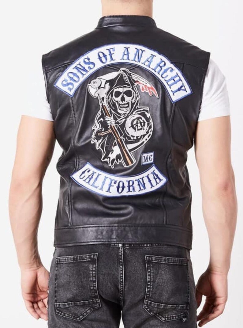 Mens Son of Anarchy Black Leather Vest Charlie Hunnam Motorcycle Vest ...