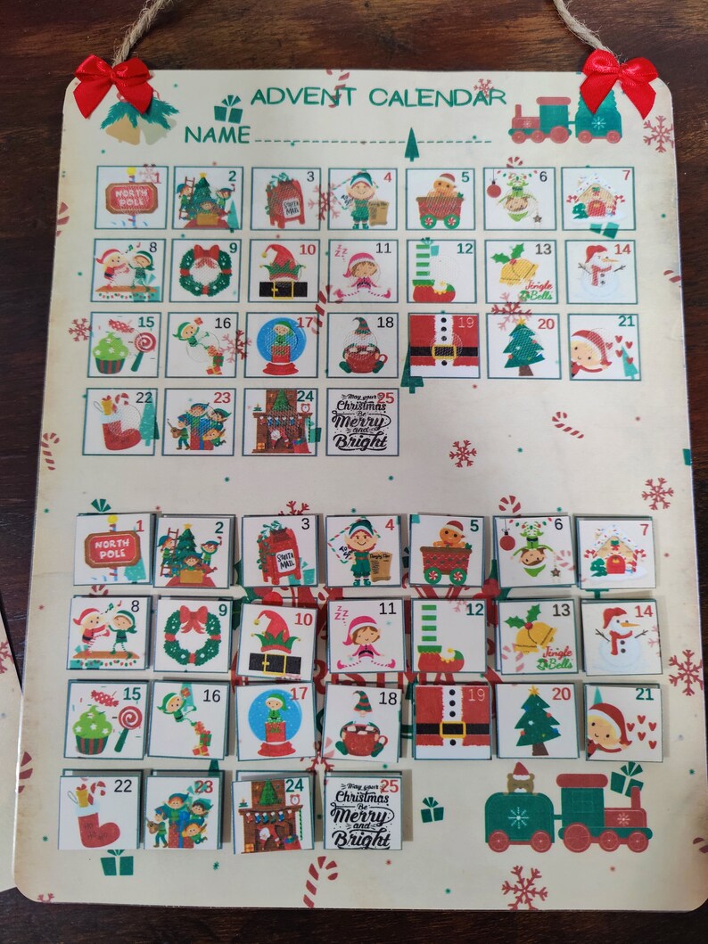 Elves Advent Calendar With Matching Pictures and Numbers, Self Fastener ...