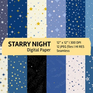 Starry Night Digital Paper Set, Seamless Textures, Patterns ...