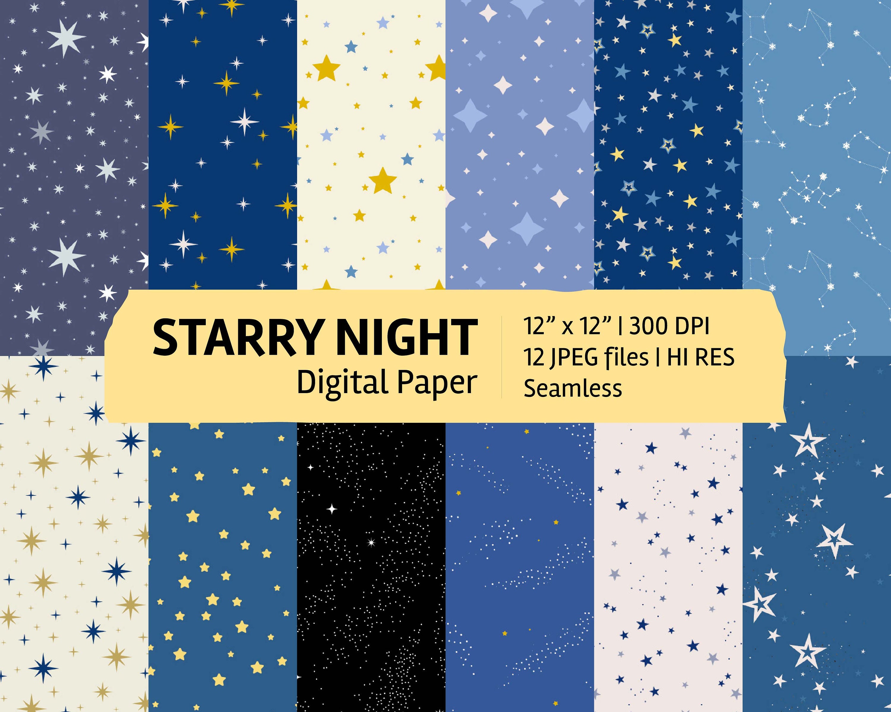 Starry Night Digital Paper Set, Seamless Textures, Patterns ...