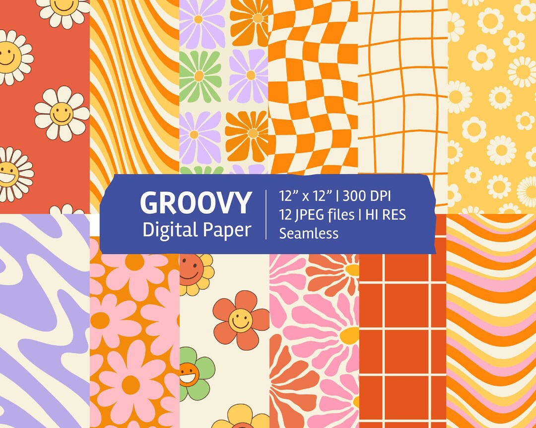 Groovy Digital Paper Set, Seamless Textures, Patterns, Backgrounds ...