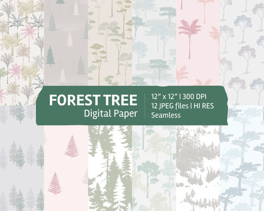 Forest Tree Digital Paper Set, Seamless Textures, Patterns, Backgrounds ...