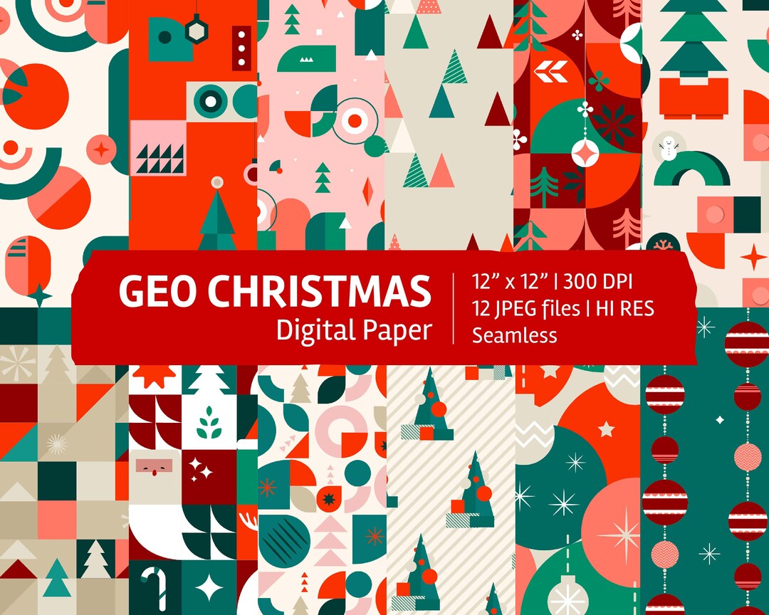 Geo Christmas Digital Paper Set, Seamless Textures, Patterns ...