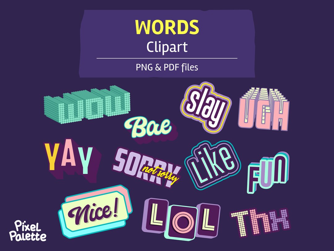 Words Clipart, Digital Stickers, Printable, Pop - Etsy