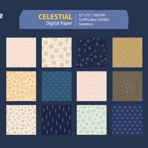 Celestial Digital Paper Set, Seamless Textures, Patterns, Backgrounds ...