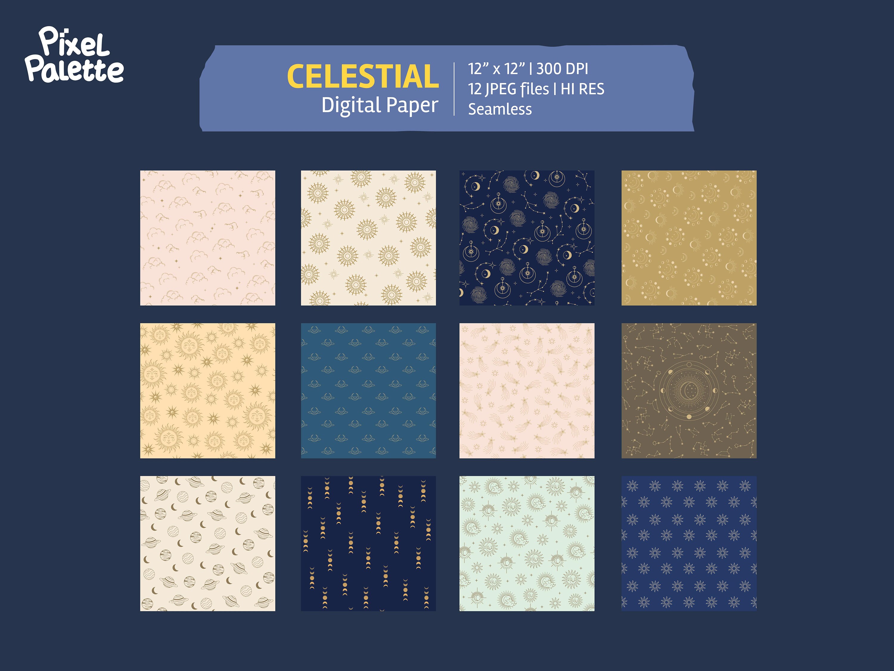 Celestial Digital Paper Set, Seamless Textures, Patterns, Backgrounds ...