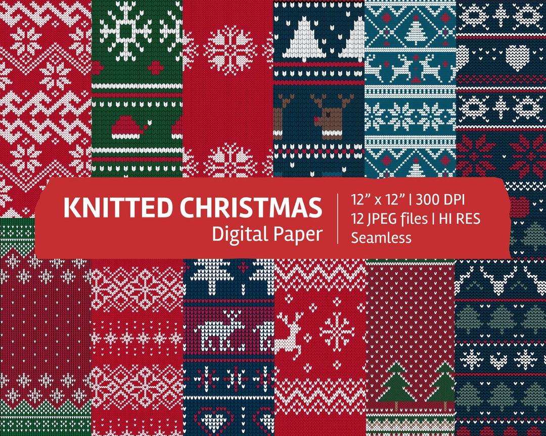 Knitted Christmas Digital Paper Set, Seamless Textures, Patterns ...