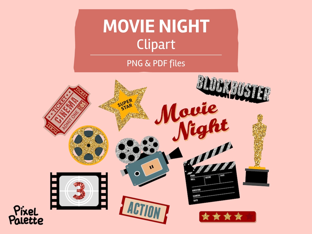 Movie Night Clipart, Digital Stickers, Printable, PNG, Goodnotes - Etsy
