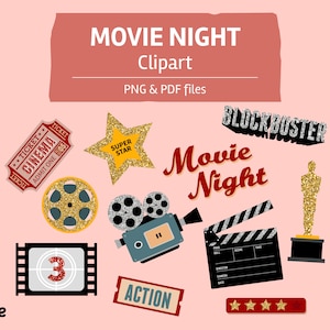 Movie Night Clipart, Digital Stickers, Printable, PNG, Goodnotes - Etsy