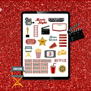 Movie Night Clipart, Digital Stickers, Printable, PNG, Goodnotes - Etsy