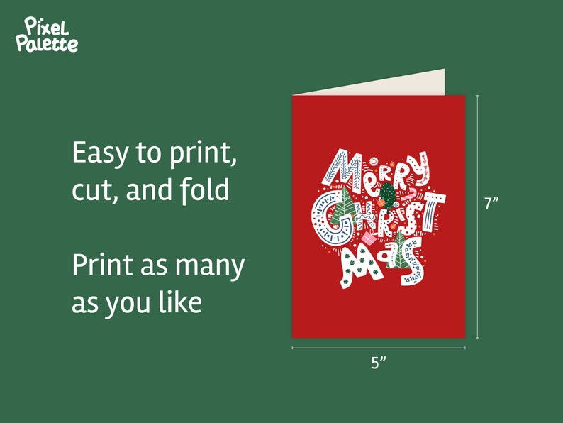 Red Christmas, Festive, Holiday, Printable Card, Instant Download ...
