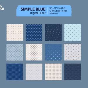 Simple Blue Digital Paper Set, Seamless Textures, Patterns, Backgrounds ...