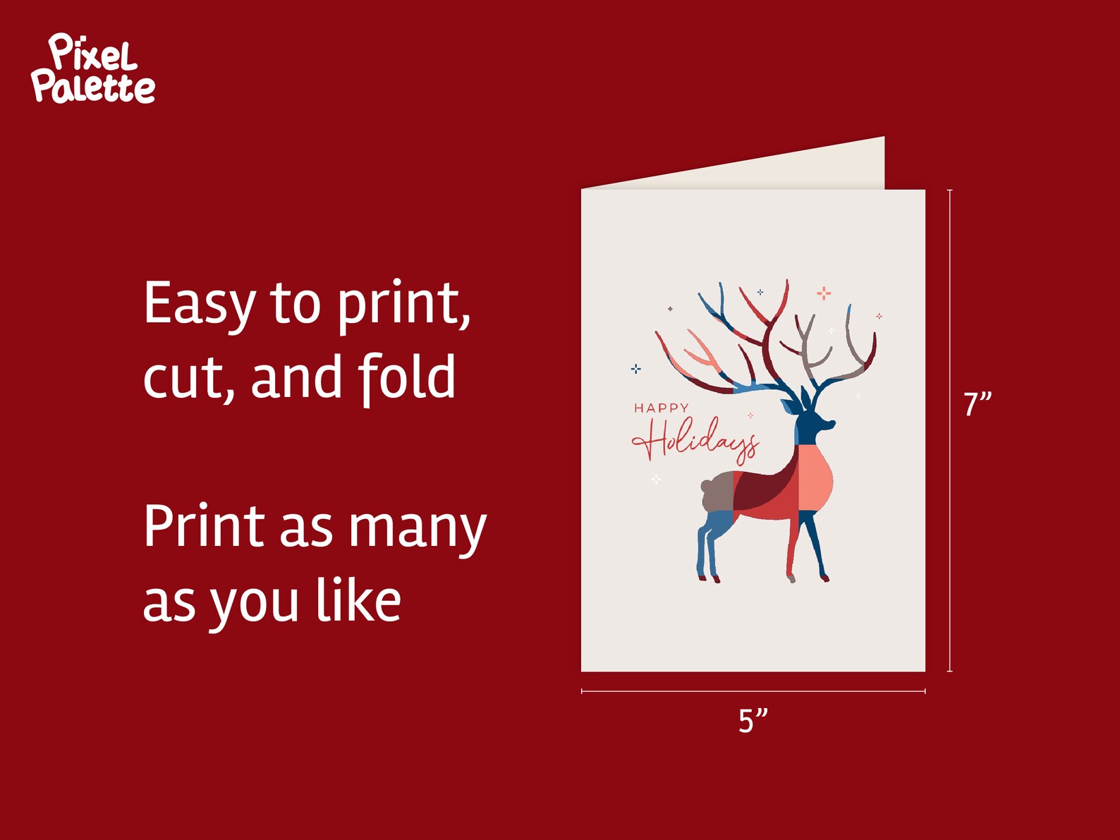 Geometric Deer Holiday Card: Printable Christmas Card (digital Download ...
