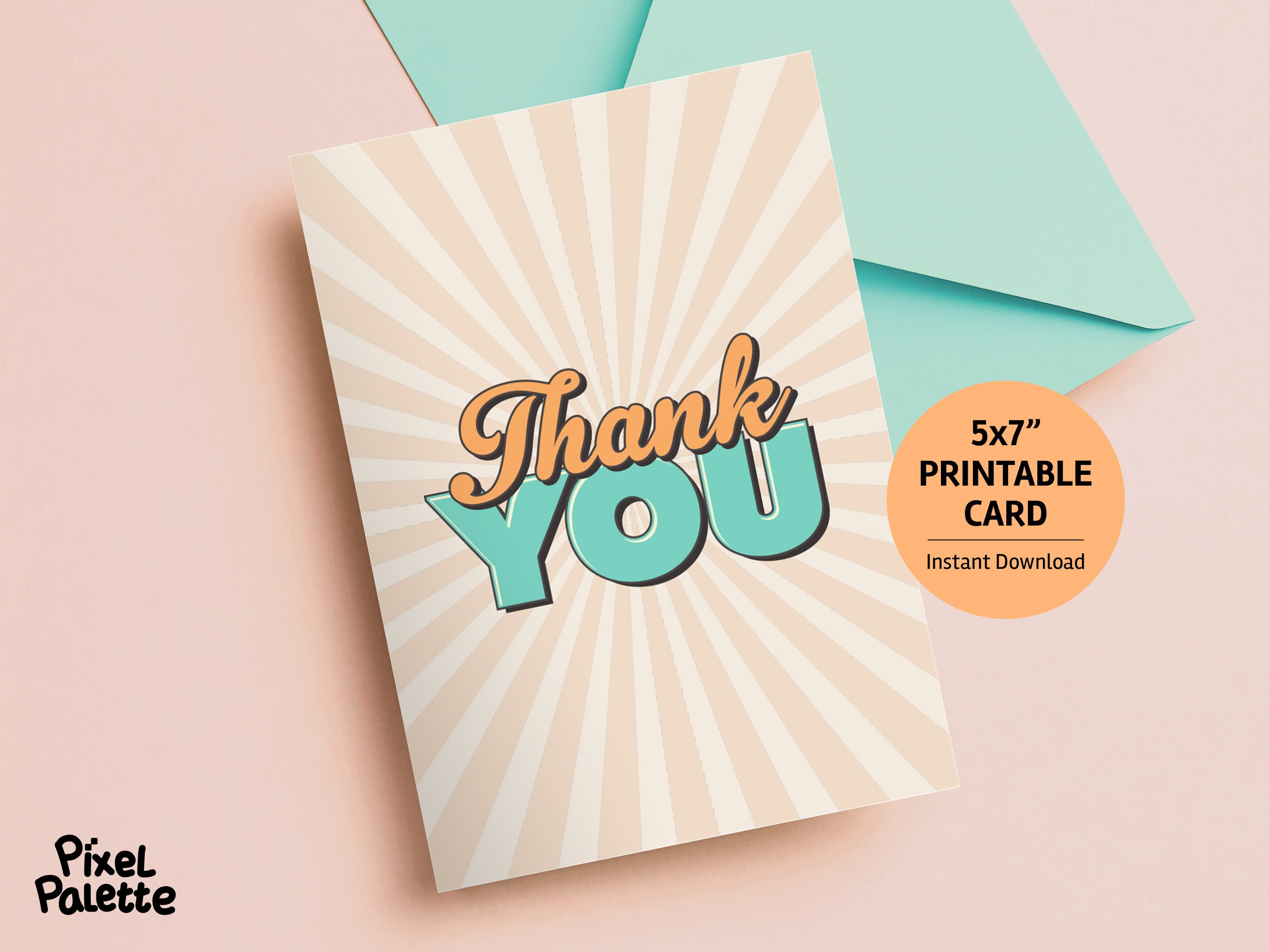 Retro Thank You Printable Card, Instant Download, Greeting Card ...