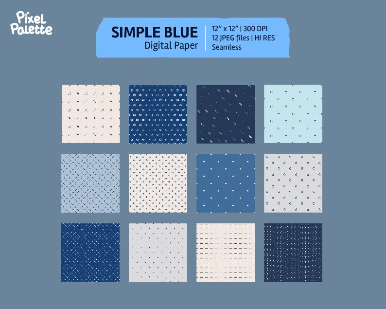 Simple Blue Digital Paper Set Seamless Textures Patterns - Etsy