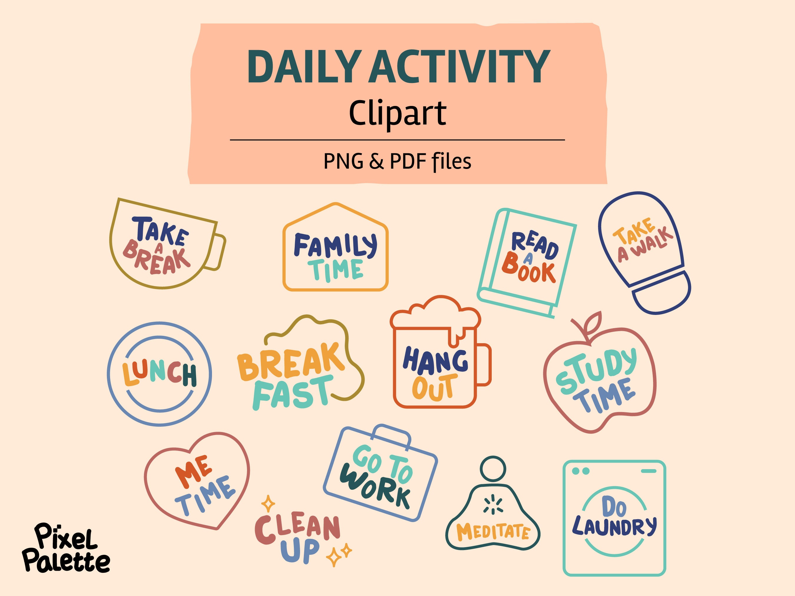 Daily Activity Clipart, Digital Stickers, Printable, PNG, Goodnotes - Etsy