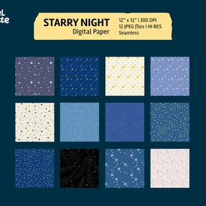 Starry Night Digital Paper Set, Seamless Textures, Patterns ...
