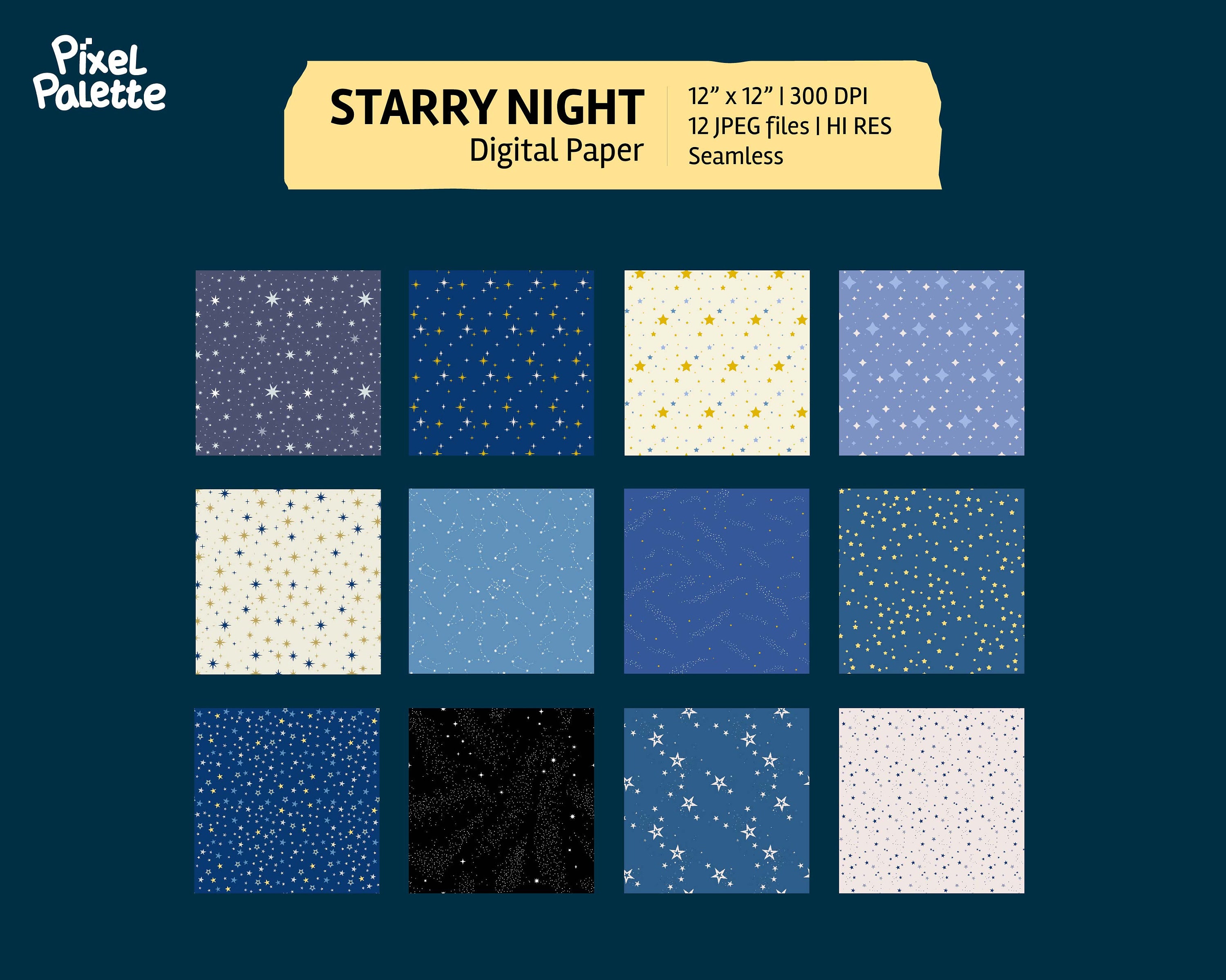 Starry Night Digital Paper Set, Seamless Textures, Patterns ...