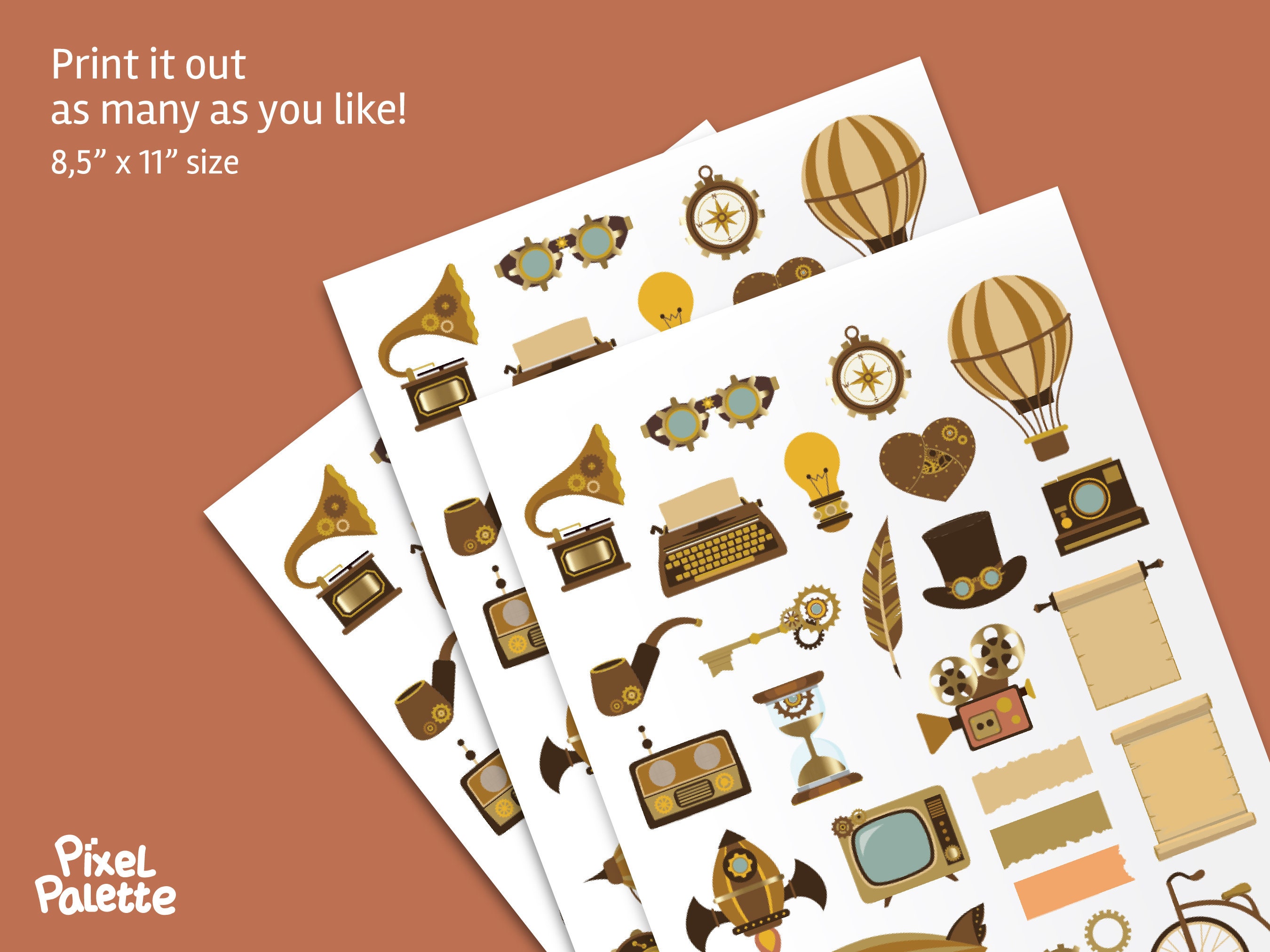 Steampunk Clipart, Digital Stickers, Printable, Pngs - Etsy