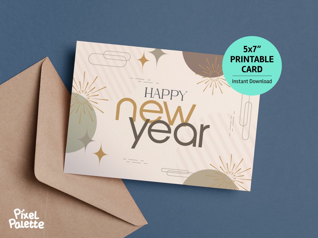 New Year Printable Card, Instant Download, Greeting Card, Foldable Card ...