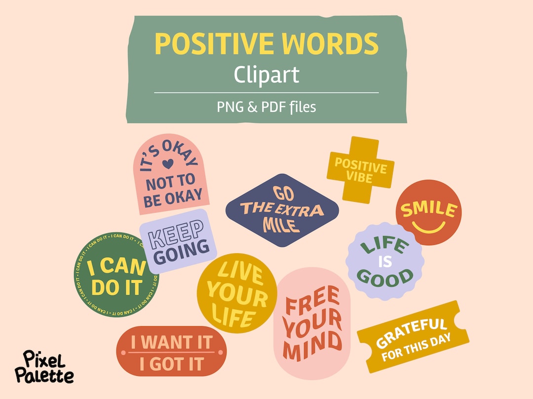 Positive Words Clipart, Digital Stickers, Printable, Pngs - Etsy