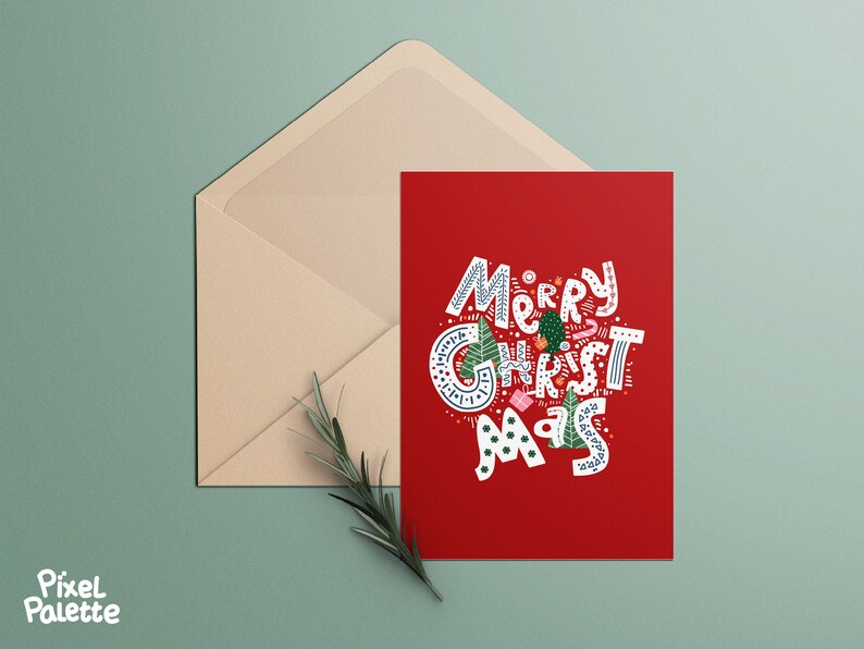 Red Christmas, Festive, Holiday, Printable Card, Instant Download ...