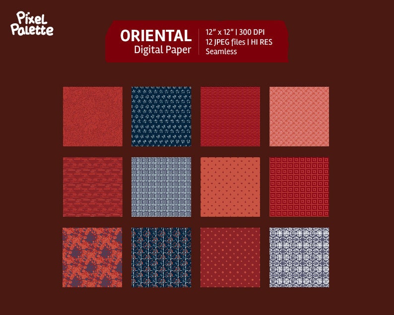Chinese Oriental Digital Paper Set, Seamless Textures, Patterns ...