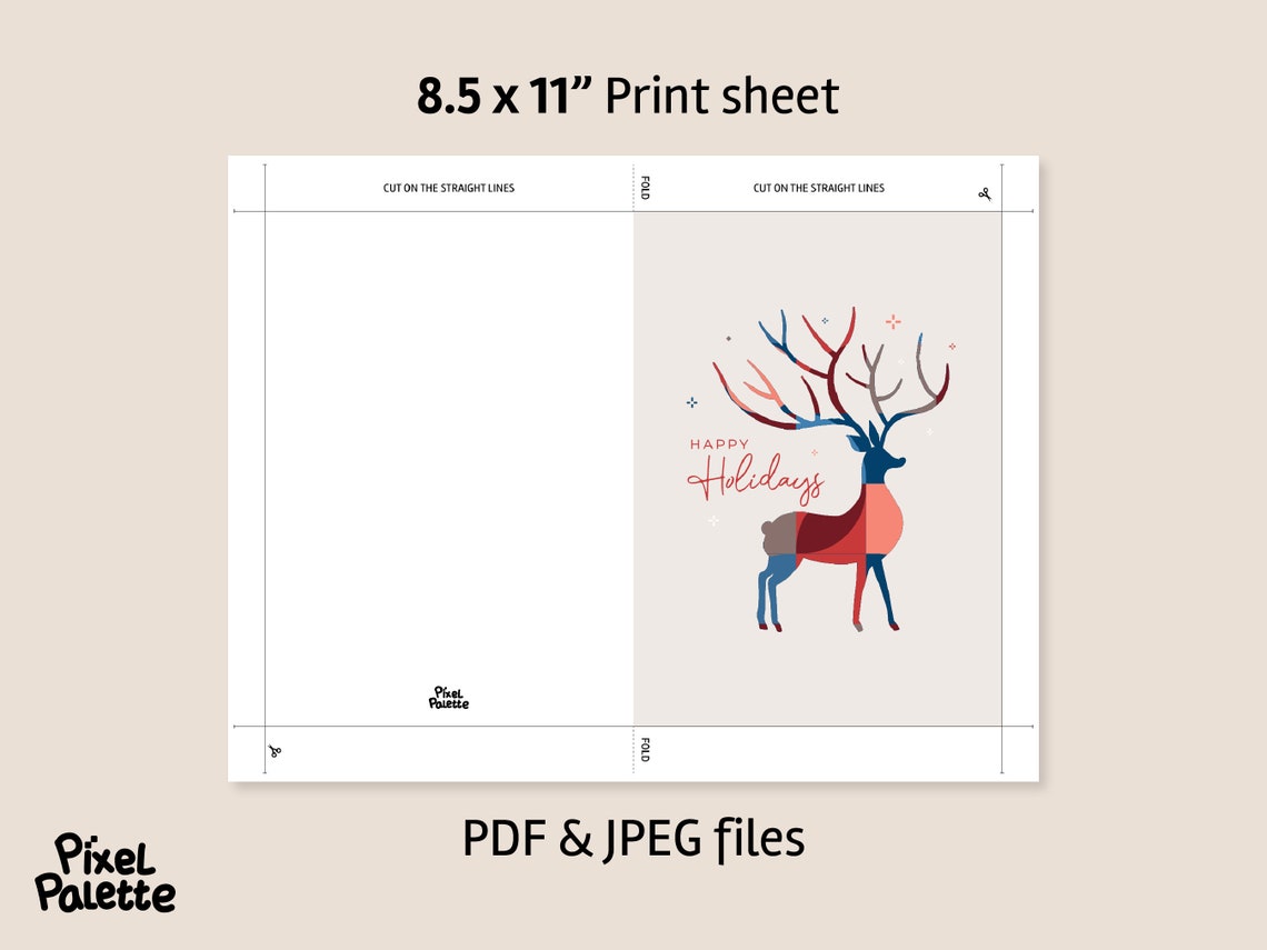 Geometric Deer Holiday Card: Printable Christmas Card (digital Download ...