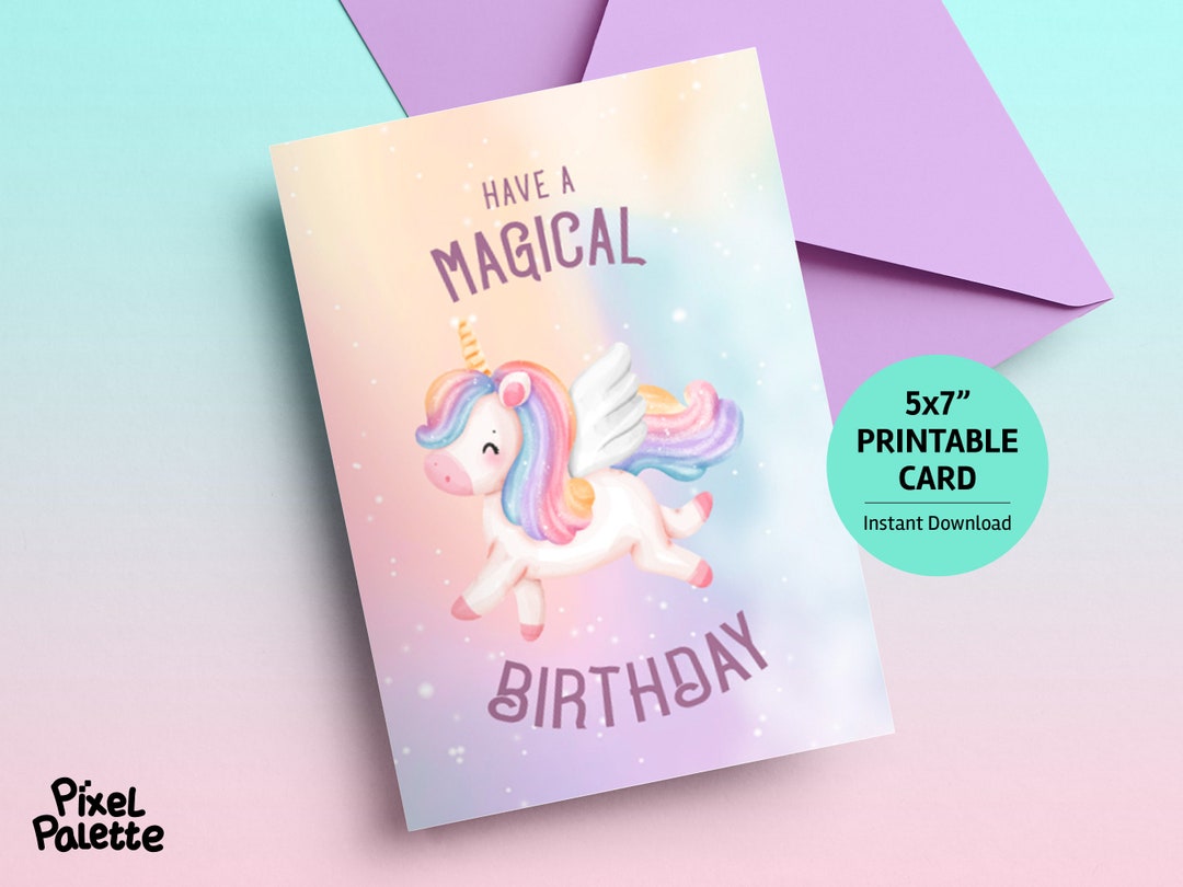 Unicorn Birthday Card: Magical Printable Greeting Card (digital ...