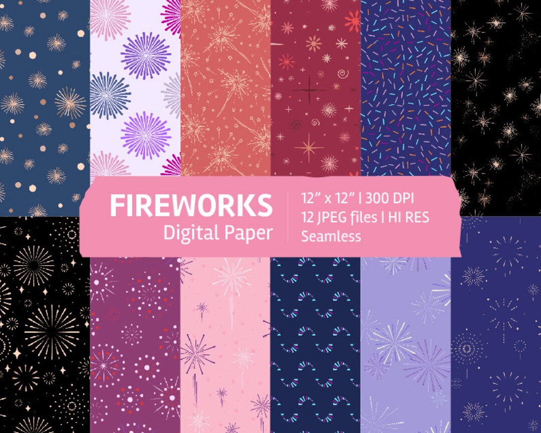 Fireworks Digital Paper Set, Seamless Textures, Patterns, Backgrounds ...