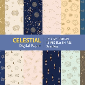 Celestial Digital Paper Set, Seamless Textures, Patterns, Backgrounds ...