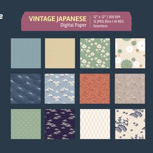 Vintage Japanese Digital Paper Set, Seamless Textures, Patterns ...