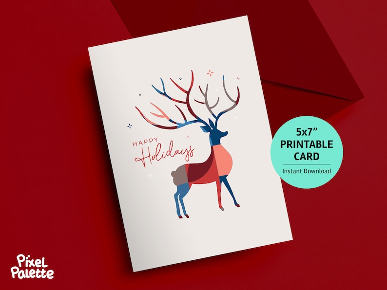Geometric Deer Holiday Card: Printable Christmas Card (digital Download ...