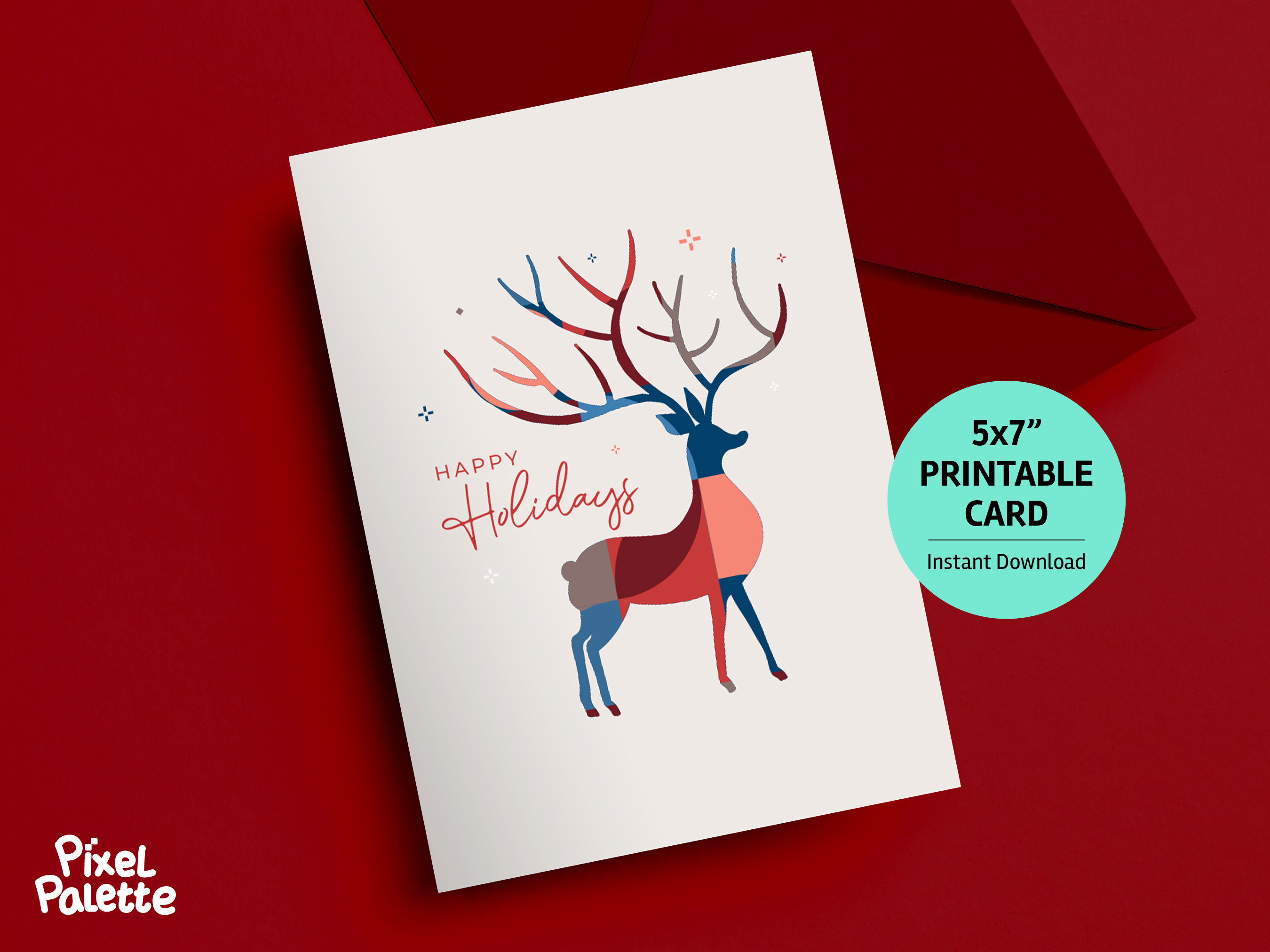 Geometric Deer Holiday Card: Printable Christmas Card (digital Download ...