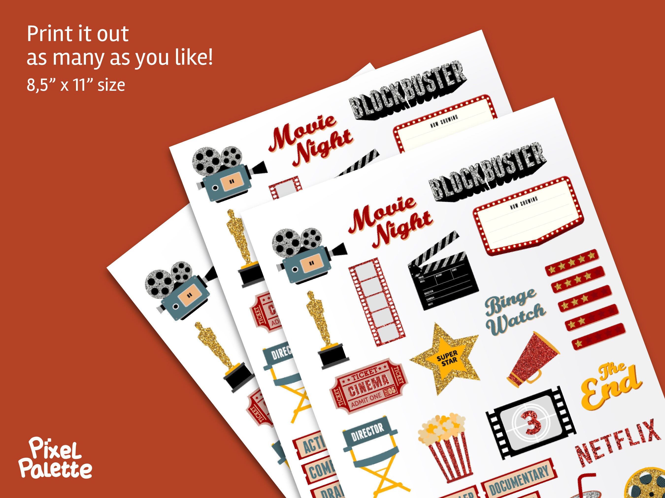Movie Night Clipart, Digital Stickers, Printable, PNG, Goodnotes - Etsy