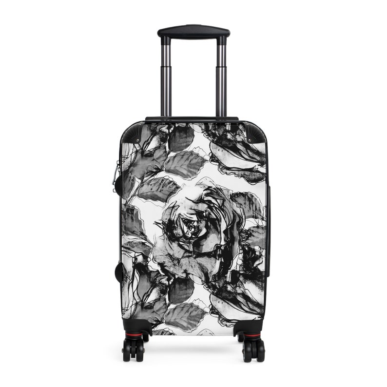 Suitcase, Big Black and White Rose Pattern - Etsy