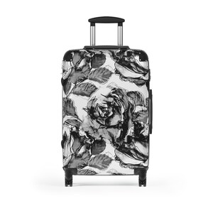Suitcase, Big Black and White Rose Pattern - Etsy