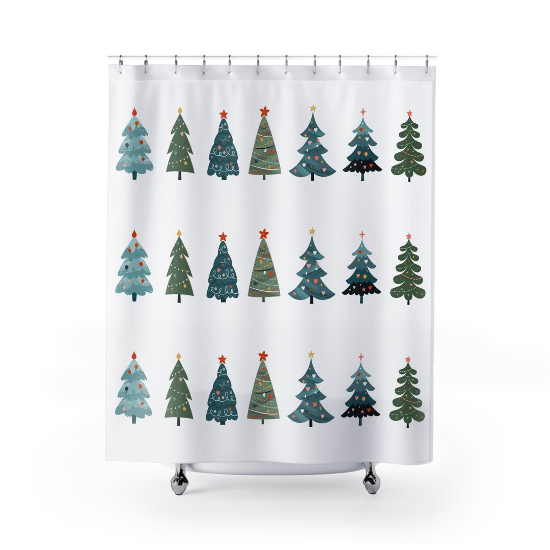 Shower Curtain, Christmas Trees Shower Curtain, Cute Christmas Trees ...
