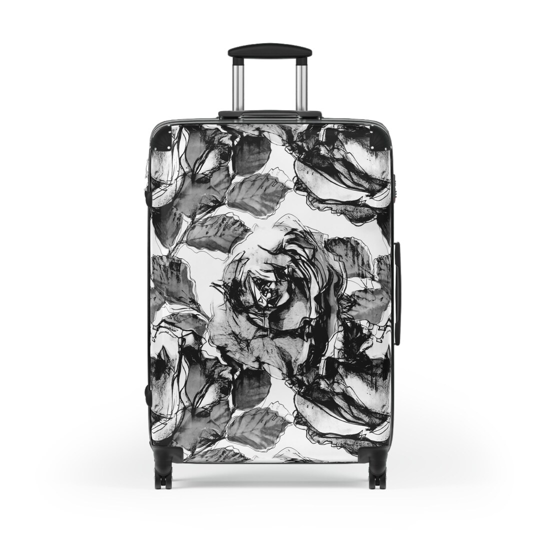 Suitcase, Big Black and White Rose Pattern - Etsy