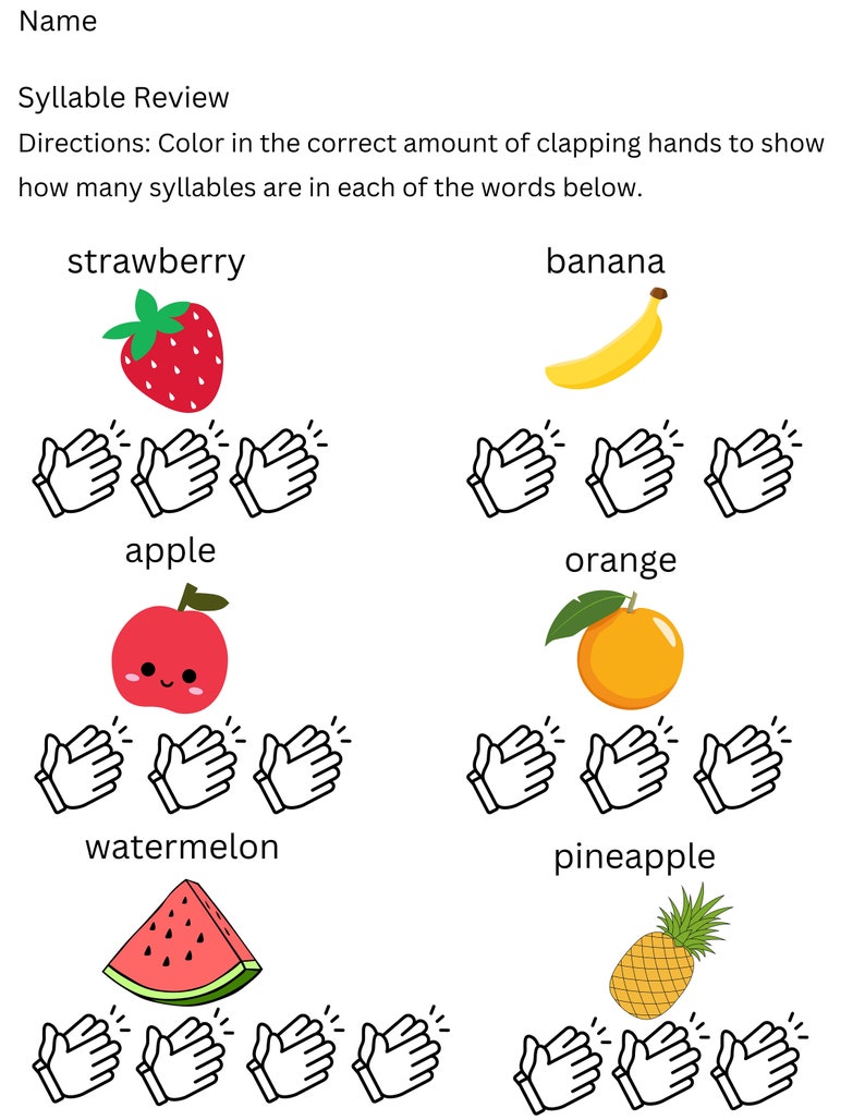 Syllable Practice Worksheets Clap It Out Activity Primary Grades ...